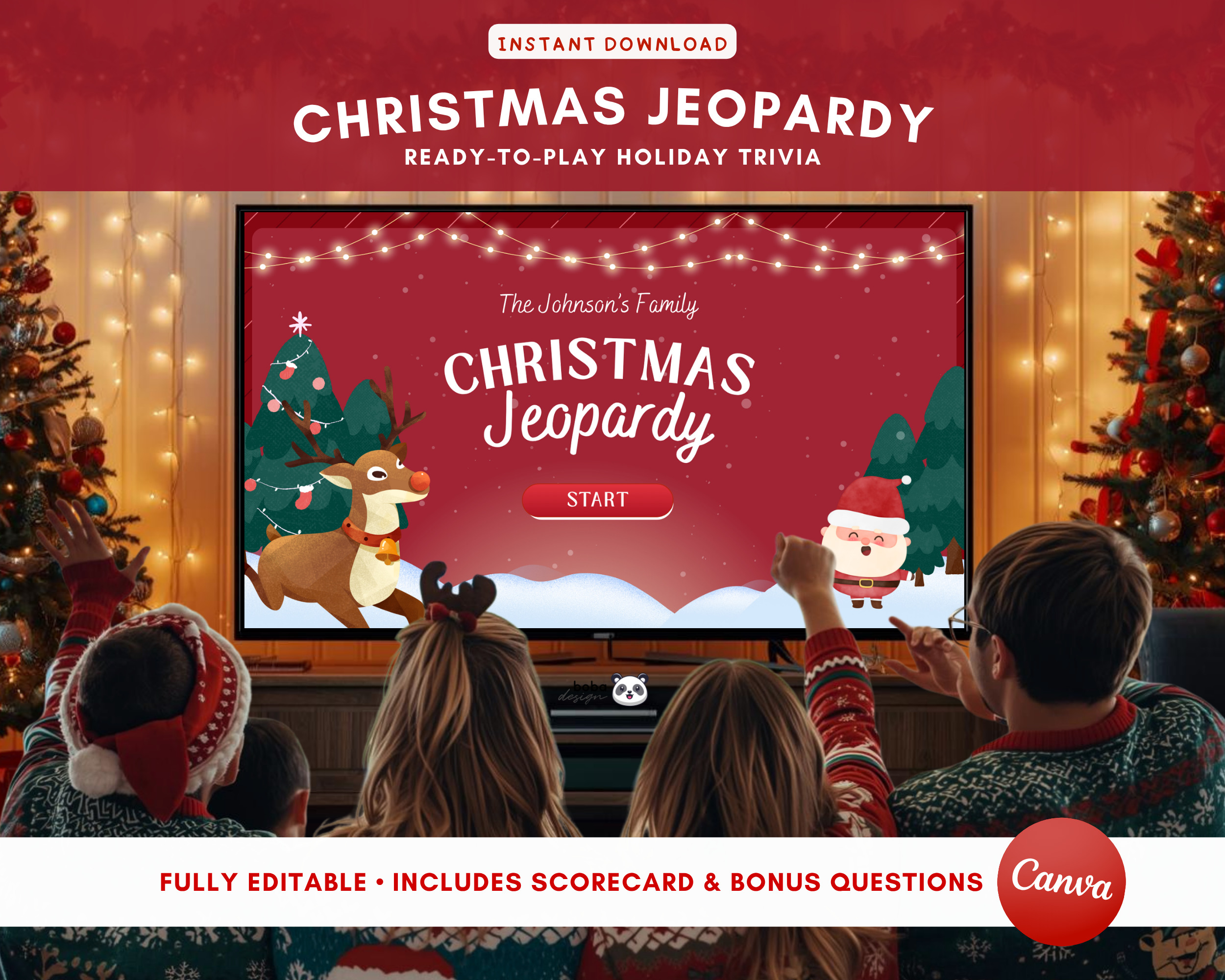 Editable Reindeer themed Christmas Jeopardy Game - Holiday Trivia ...
