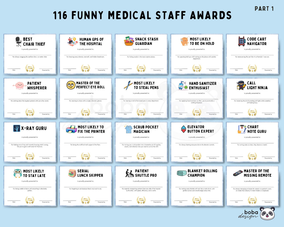 116 Printable Funny Medical Staff Awards - Appreciation Awards – DesignBoba